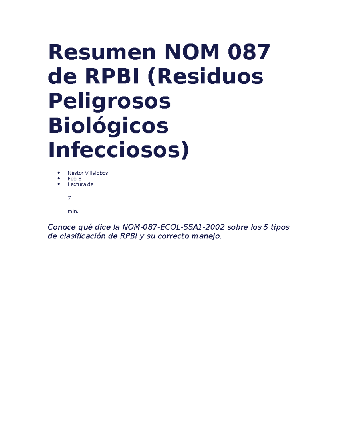 Resumen NOM 087 de RPBI - residuos peligrosos biologico infecciosos ...