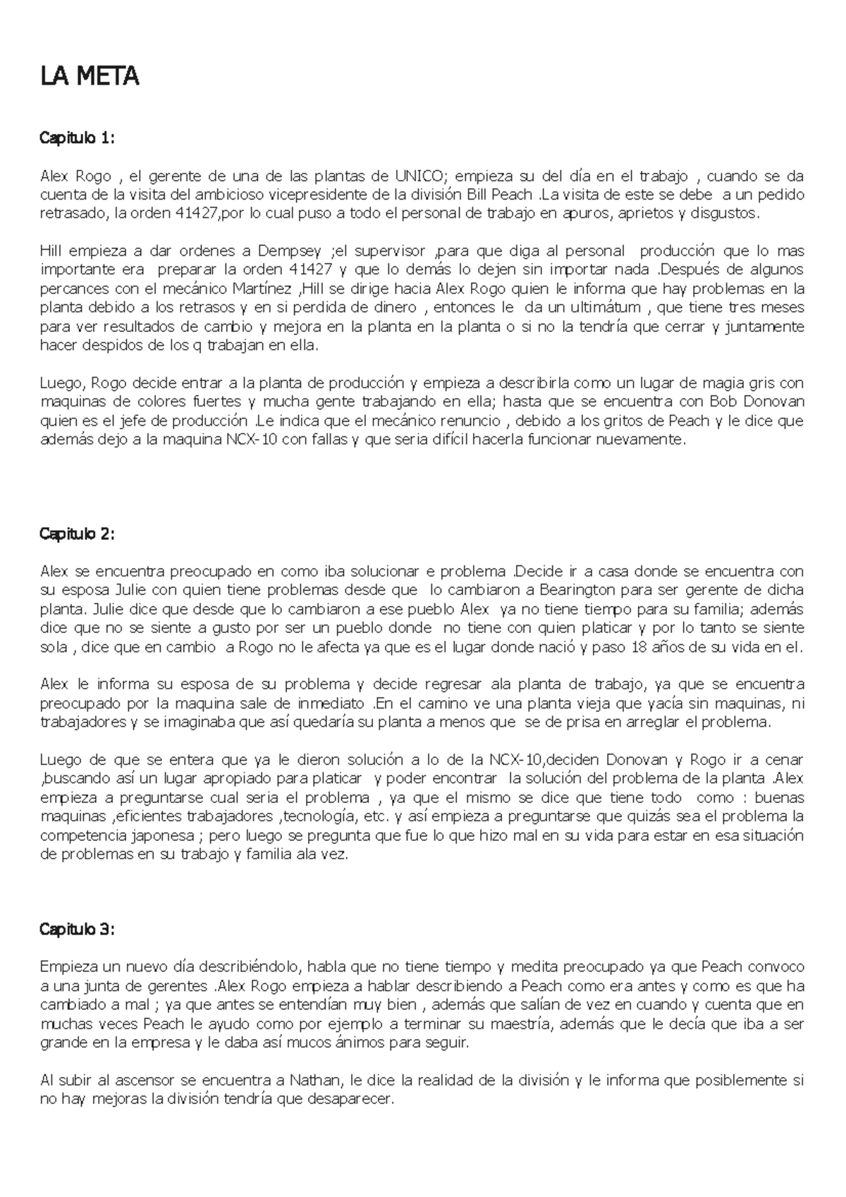 Resumen LA META Capx - LA META Capitulo 1: Alex Rogo , el gerente de ...