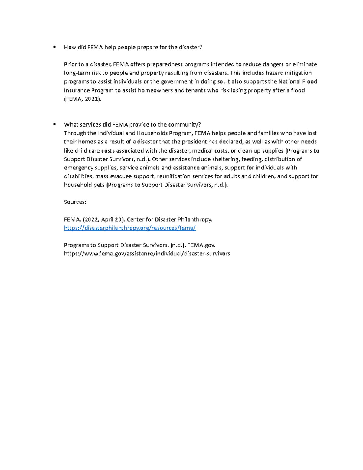 Week 1 Discussion - How did FEMA help people prepare for the disaster ...