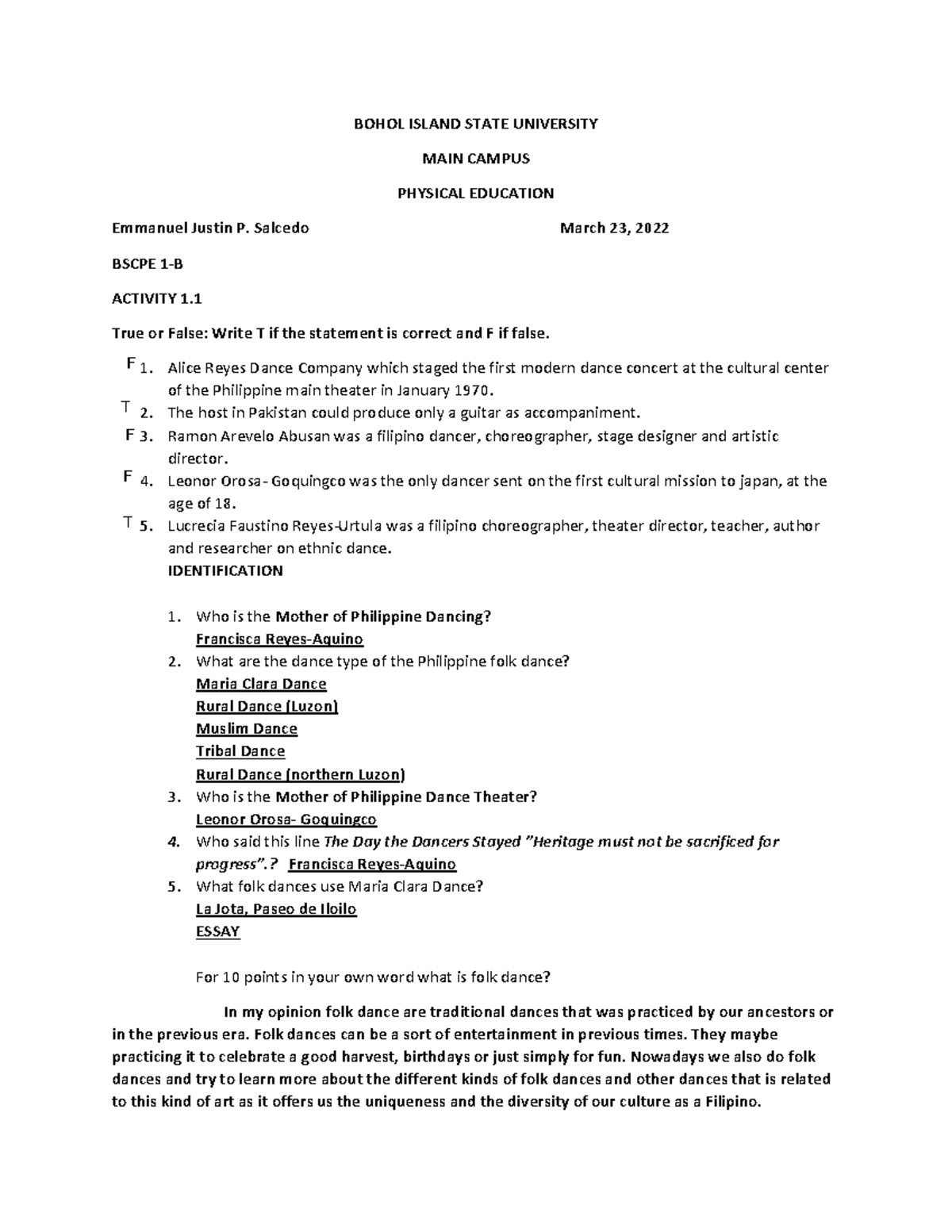 PE 02 Emmanuel Justin Salcedo - BOHOL ISLAND STATE UNIVERSITY MAIN ...