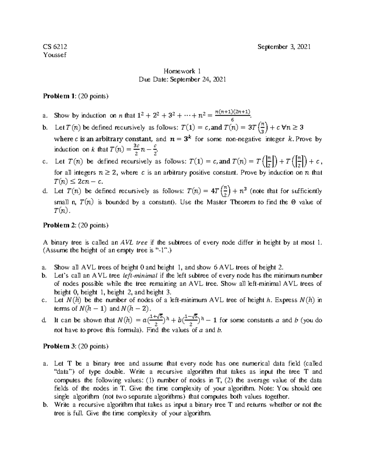 Homework 1 assignments for students and need solution - CS 6212 September 3, 2021 Youssef ...