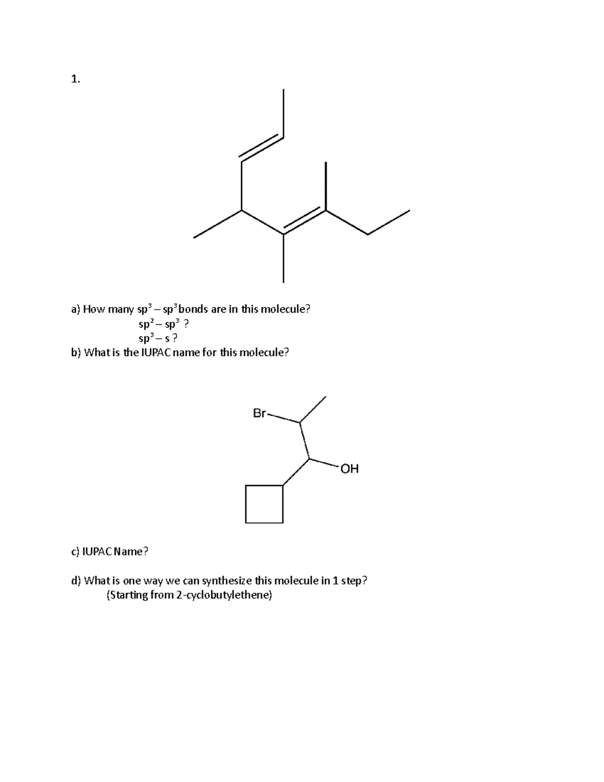 Ochem 1 Extra Study Review - CHEM 2370 - 1. a) How many sp 3 – sp 3 ...