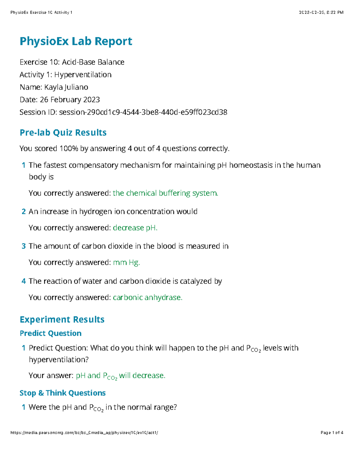 Physio Ex Exercise 10 Activity 1 - PhysioEx Lab Report Exercise 10 ...