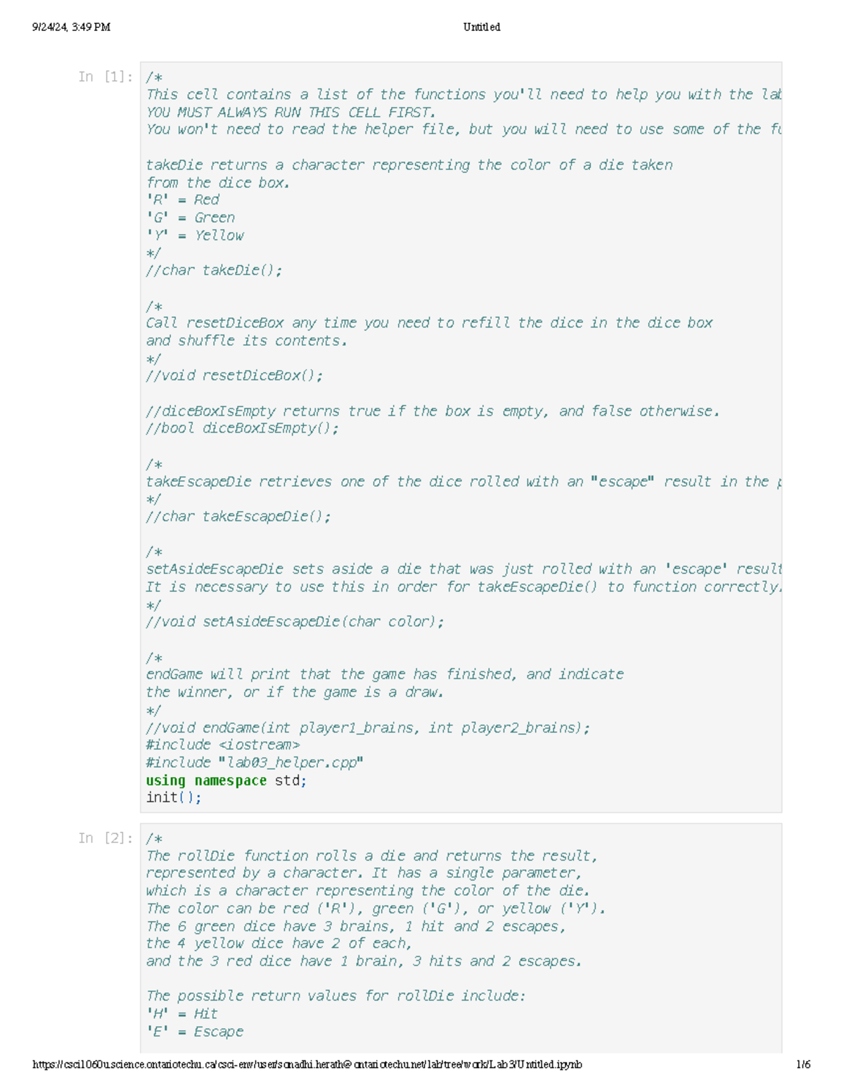 Lab 3ipynb 8 Jupyter Lab In 1 This Cell Contains A List Of The Functions Youll
