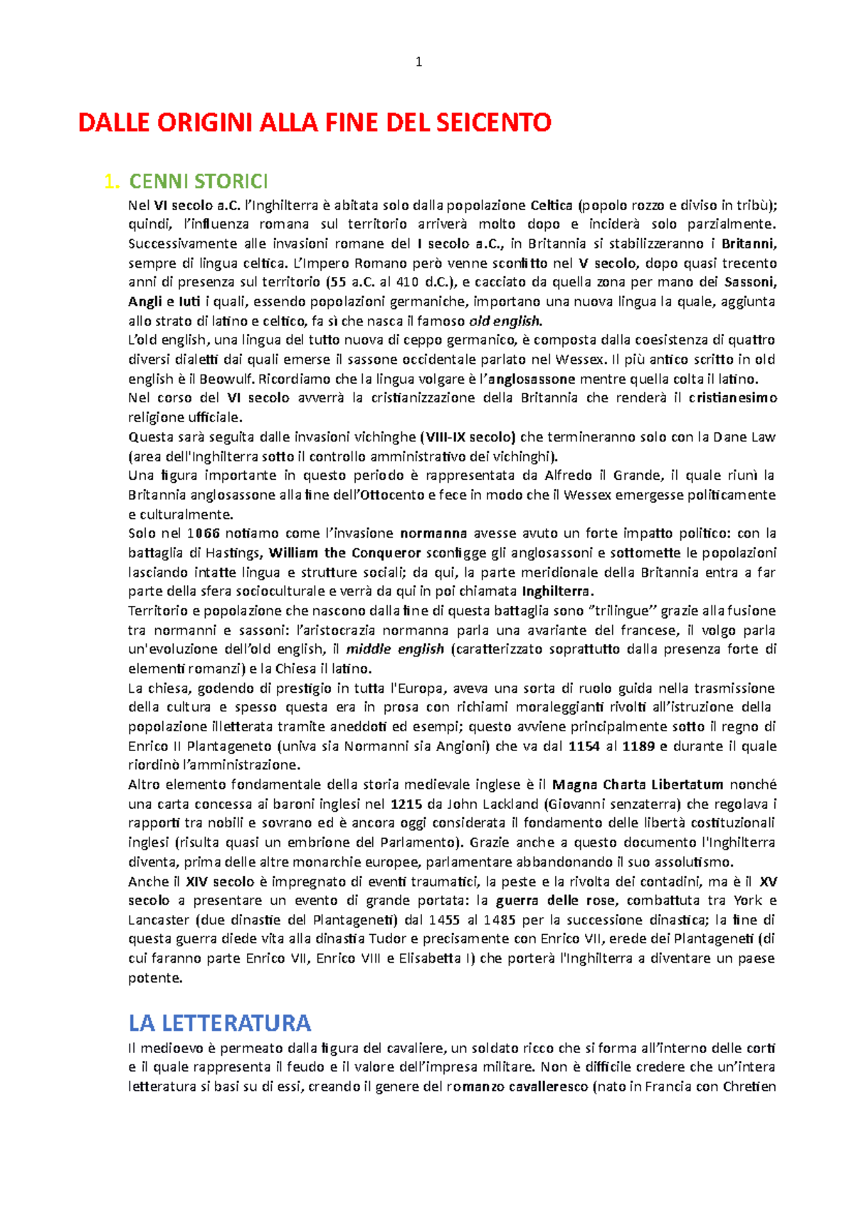 Teoria sintetizzata da 'breve storia della letteratura inglese', con ...