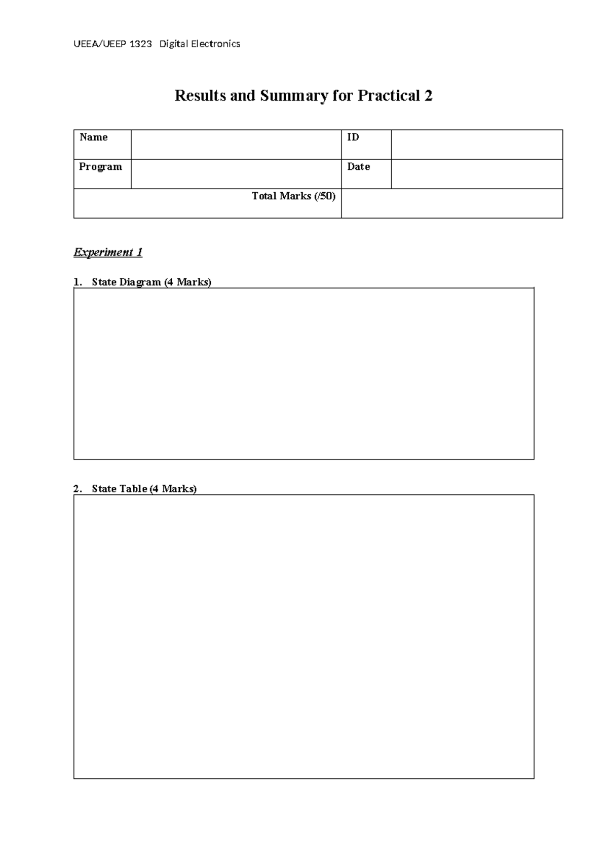Digital Electronics Practical 2 - Report Template - Results and Summary ...