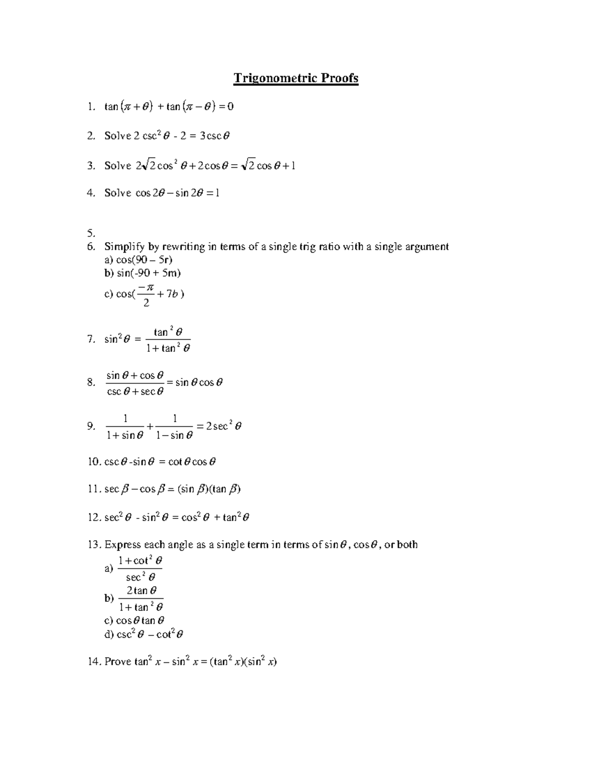 Trigonometric Proofs Booklet - MATH 002 - UBC - Studocu
