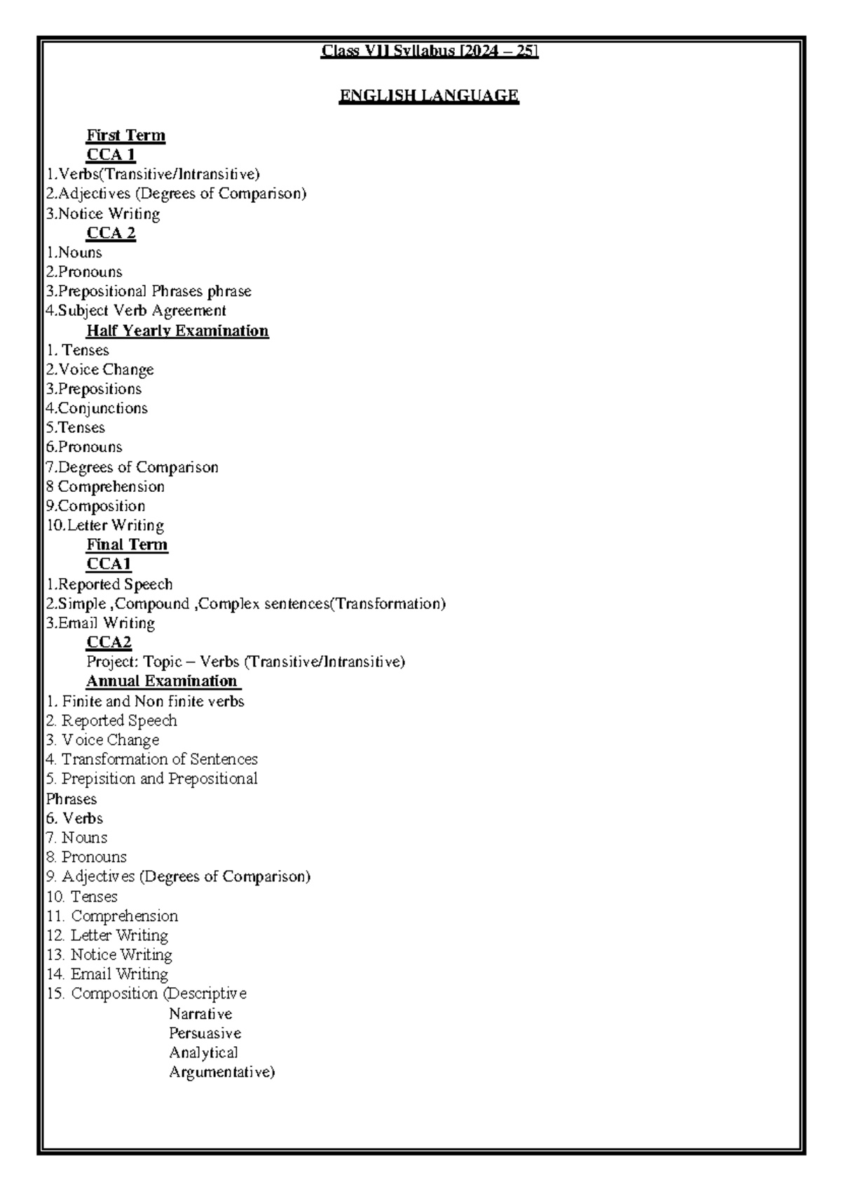 Class VII Syllabus 2024-25 - POETRY: Hope is the thing with feathers ...