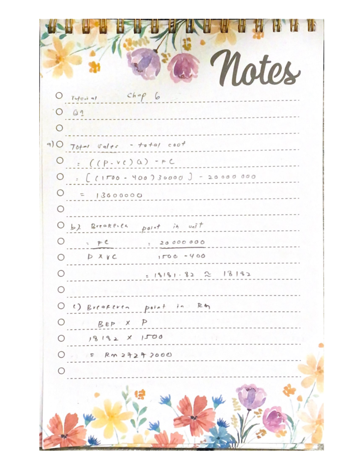 Tutorial 6 - the Notes Tutori al chop 6 Q1 Total sales total coot C P P ...