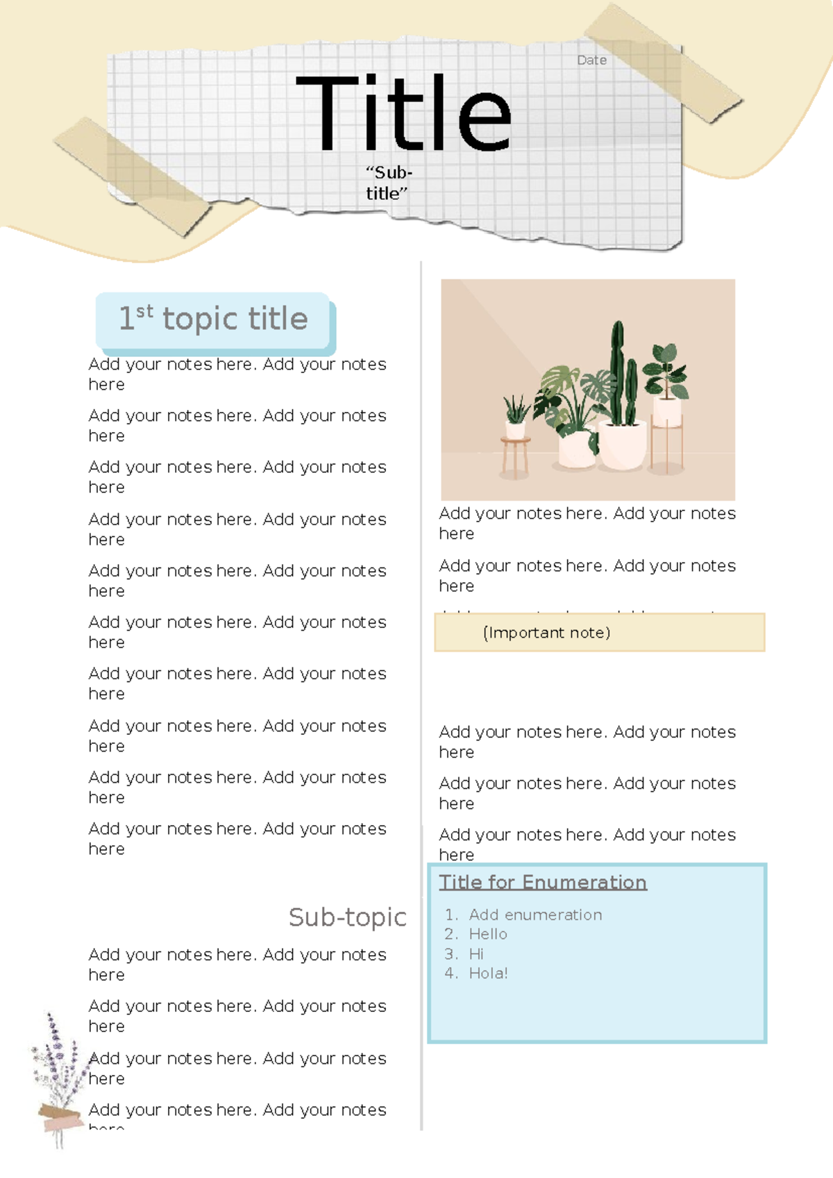Aesthetic notes template 1 - Add your notes here. Add your notes here ...