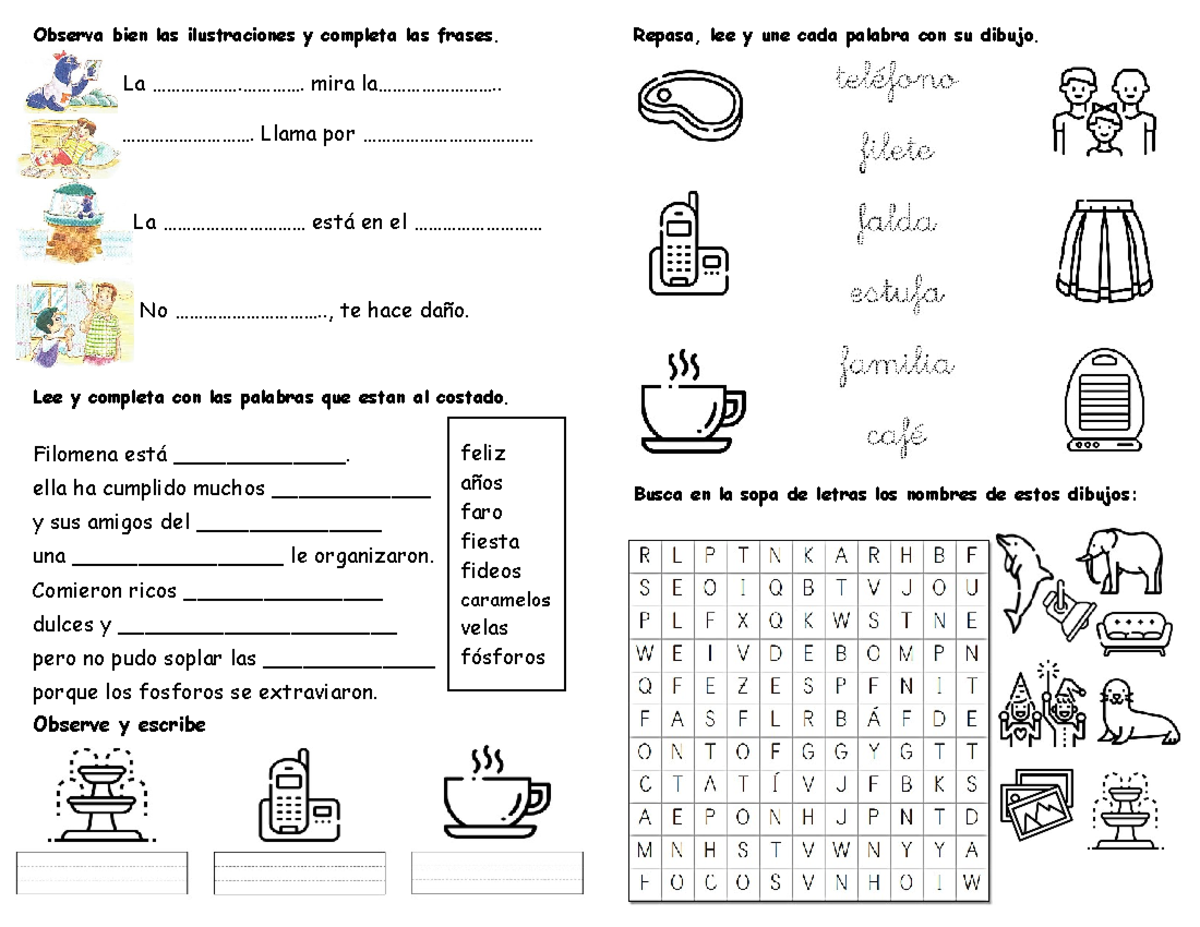 Trabajamos LA Letra F - Observa bien las ilustraciones y completa las ...
