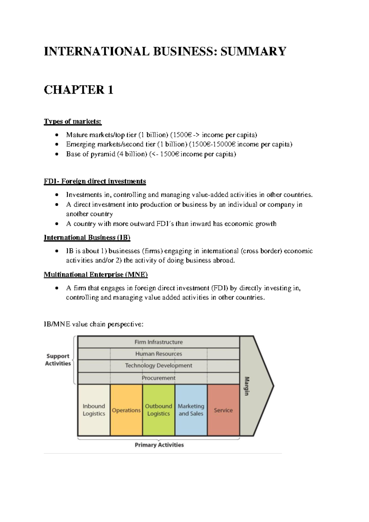 International Business Summary - INTERNATIONAL BUSINESS: SUMMARY CHAPTER 1 Types of markets ...