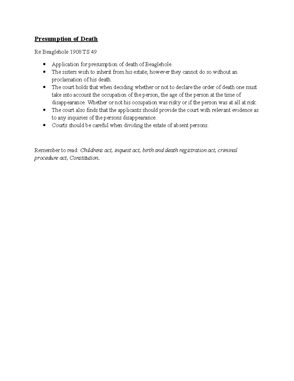 Presumption of Death - Beaglehole - Presumption of Death Re Beaglehole ...