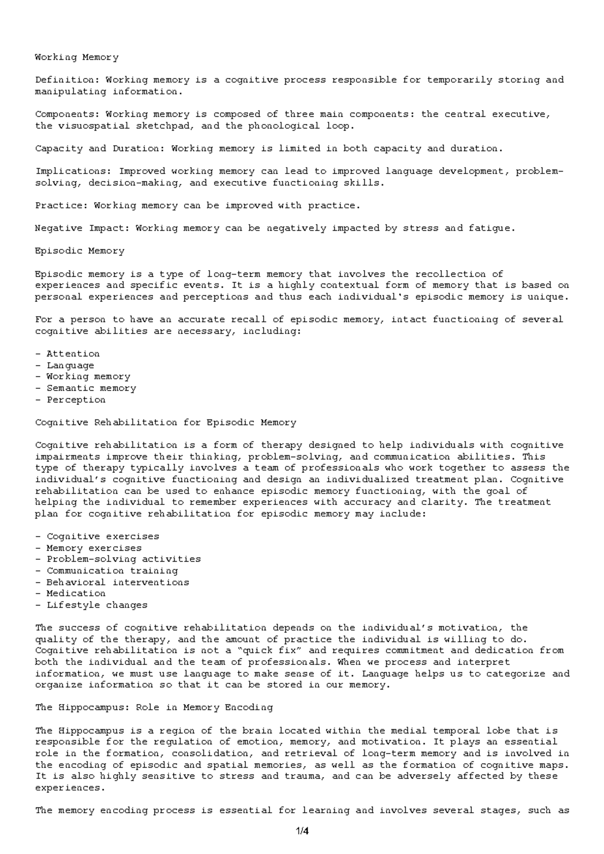 Adv. Cognitive Neuroscience 2 - Working Memory Definition: Working ...