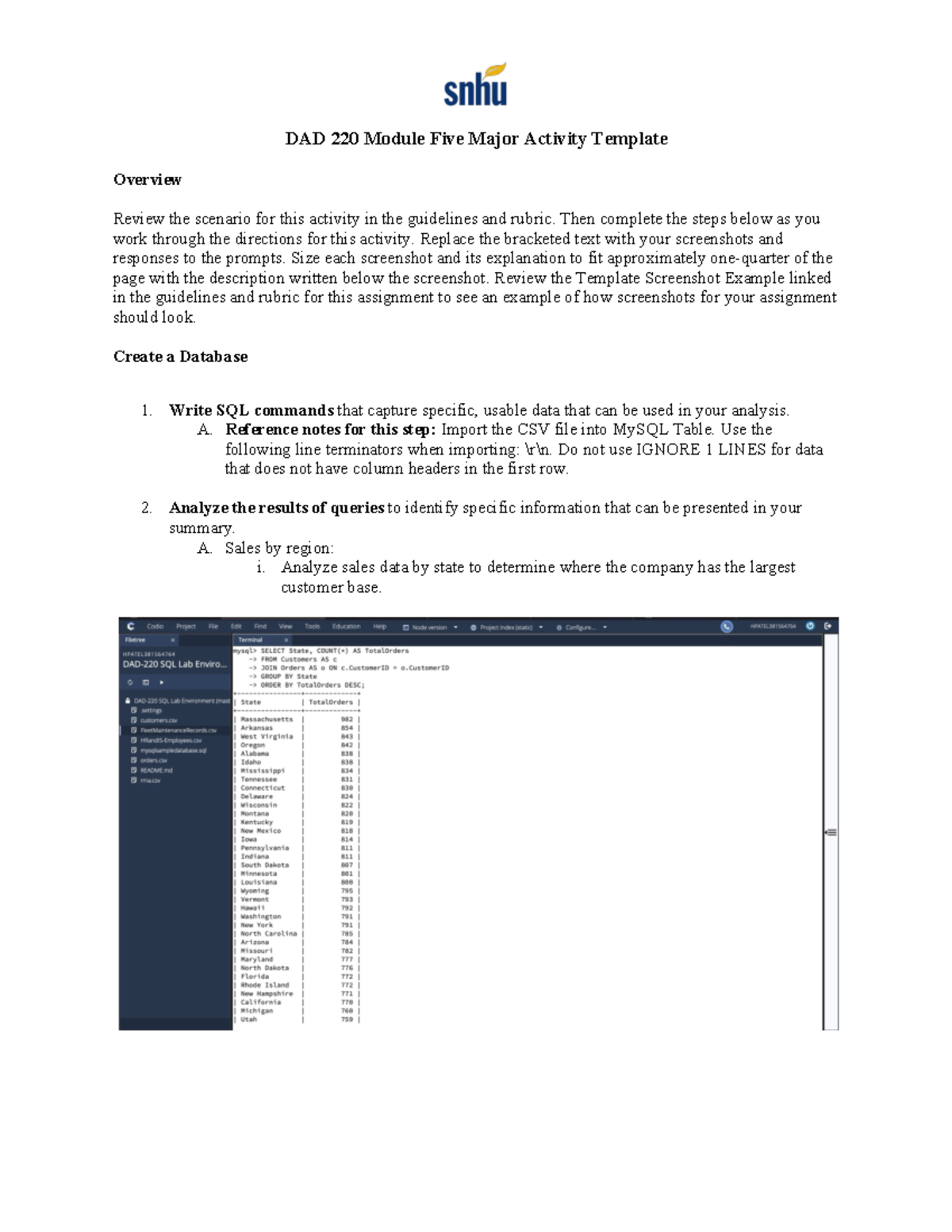DAD 220 Module Five Major Activity - Then complete the steps below as ...