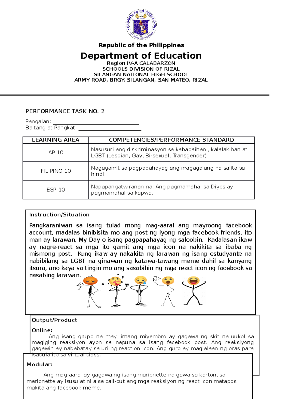 Performance TASK 2 Q3 - performsnce task - Department of Education ...