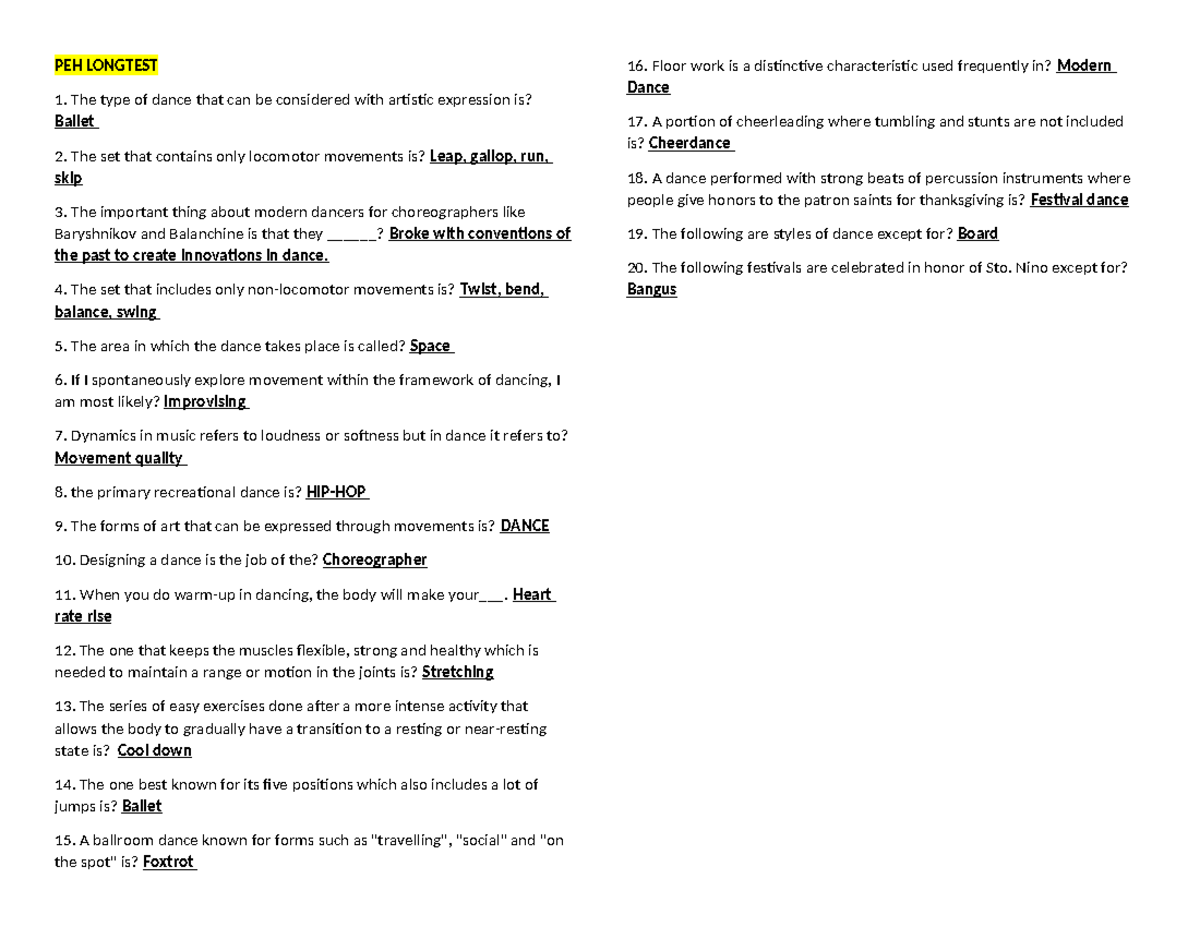 PEH Longtest - PE long test - PEH LONGTEST The type of dance that can ...