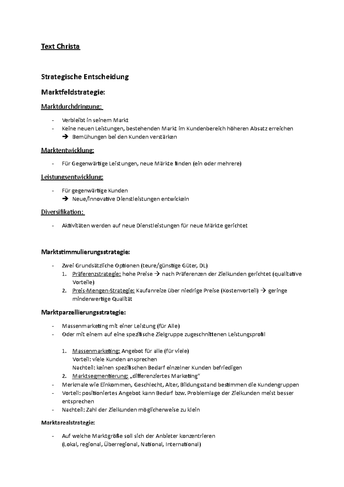 Prüfung 15 Februar, Fragen und Antworten - Text Christa Strategische ...