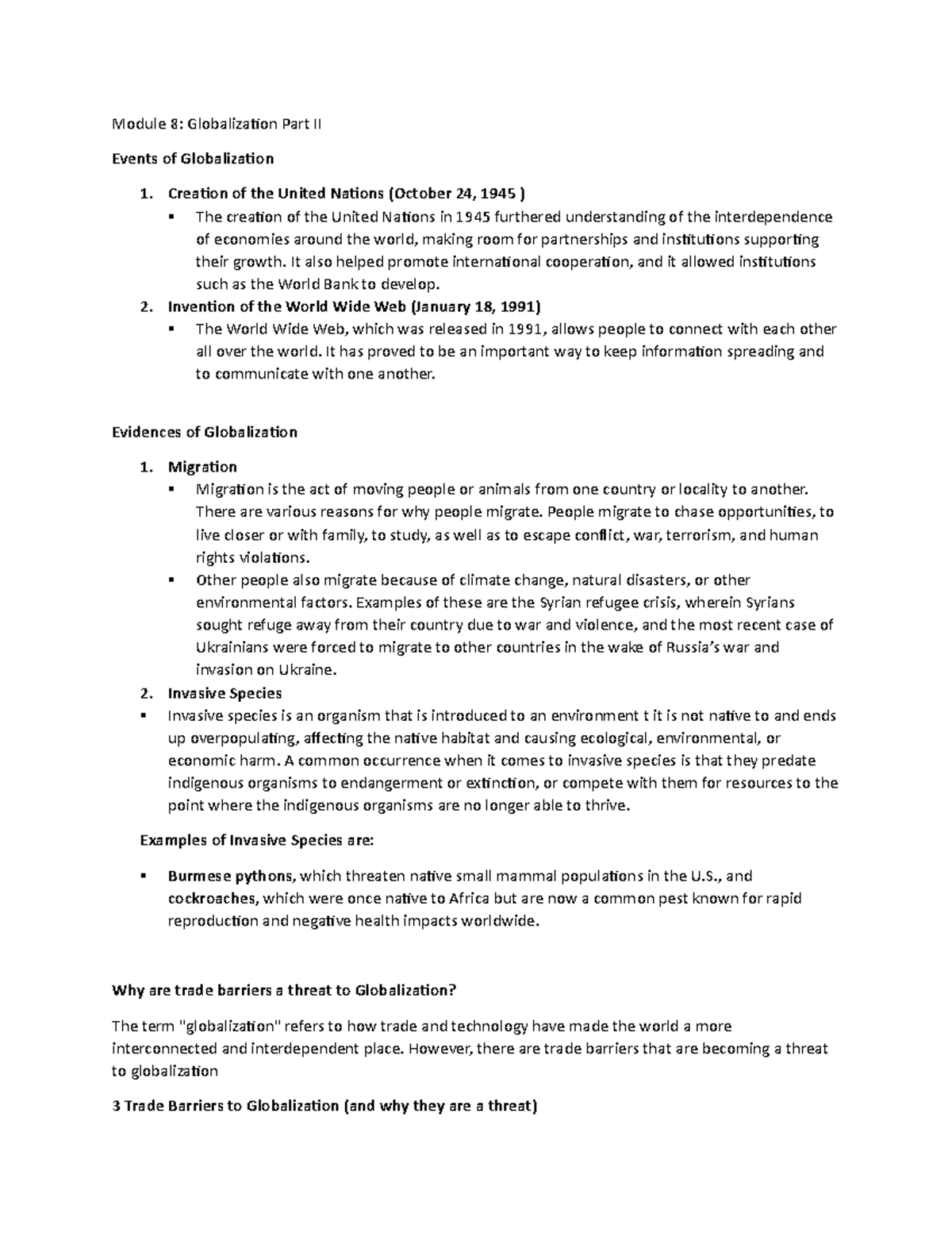 TCW Module 8 Part II - Module 8: Globalization Part II Events of ...