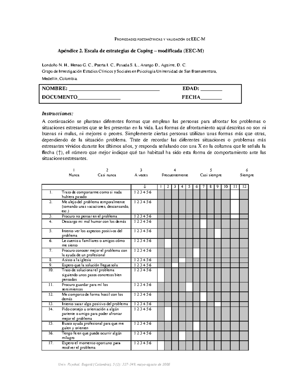 Escala de Cooping Estrategias de Afrontamiento - PROPIEDADES ...