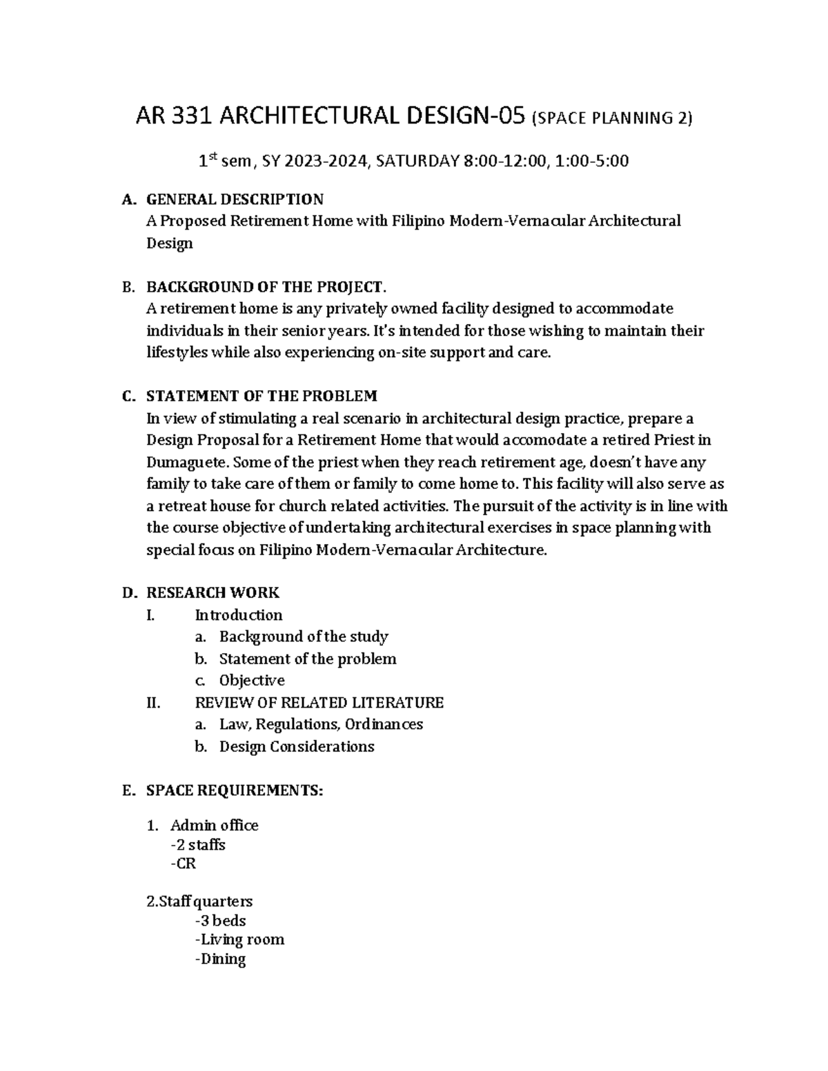 Design prob - AR 331 ARCHITECTURAL DESIGN-05 (SPACE PLANNING 2) 1 st ...