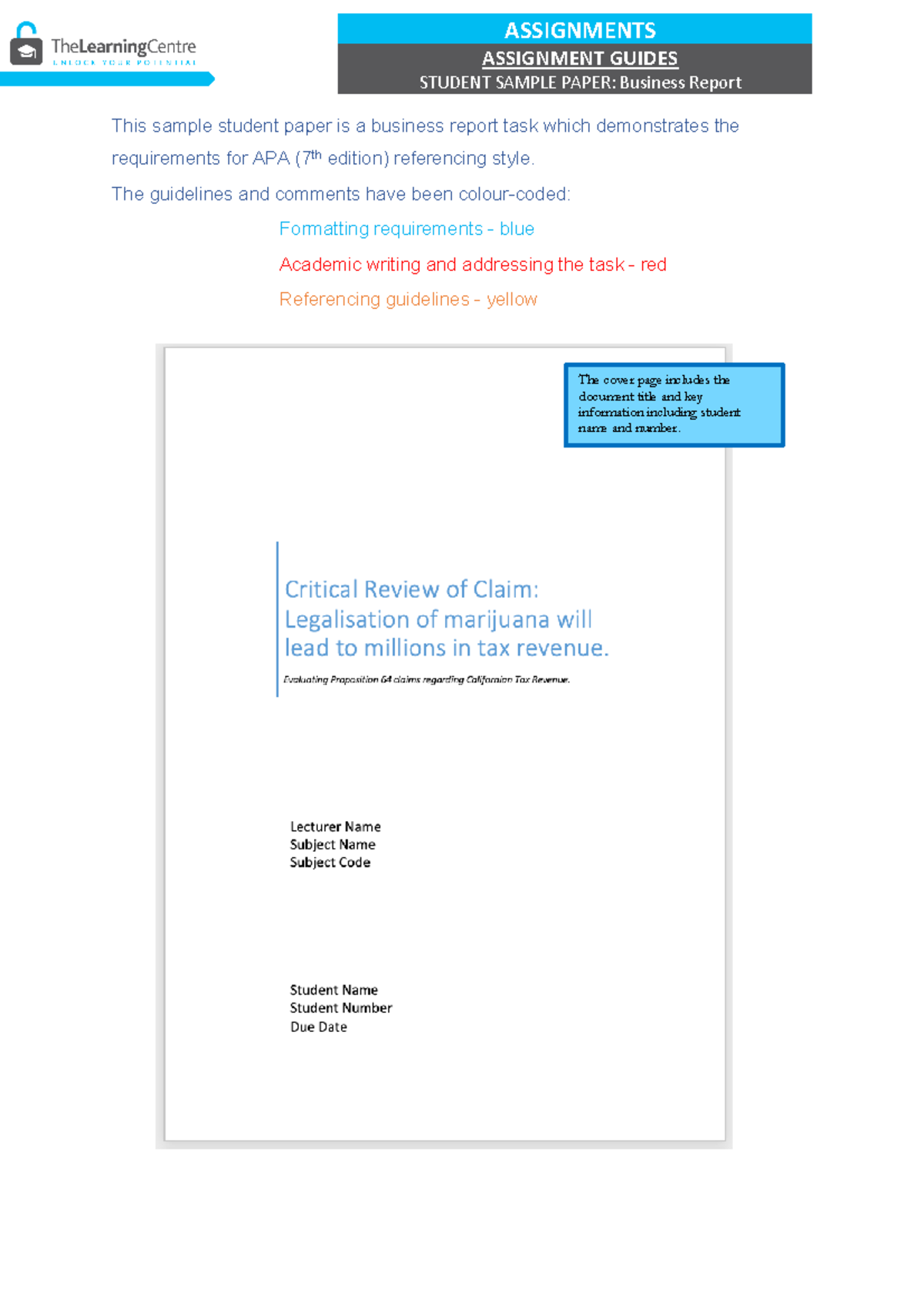 Sample Student Business Report - ASSIGNMENT GUIDES STUDENT SAMPLE PAPER ...