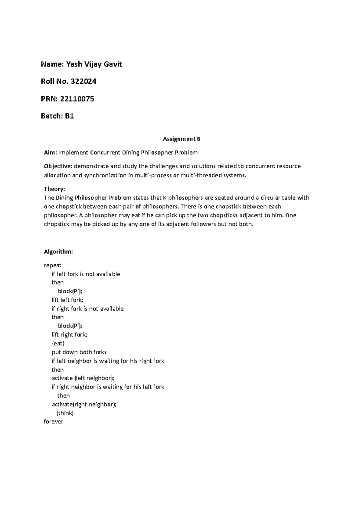 322024 DAA Assignment 6 - Name: Yash Vijay Gavit Roll No. 322024 PRN ...