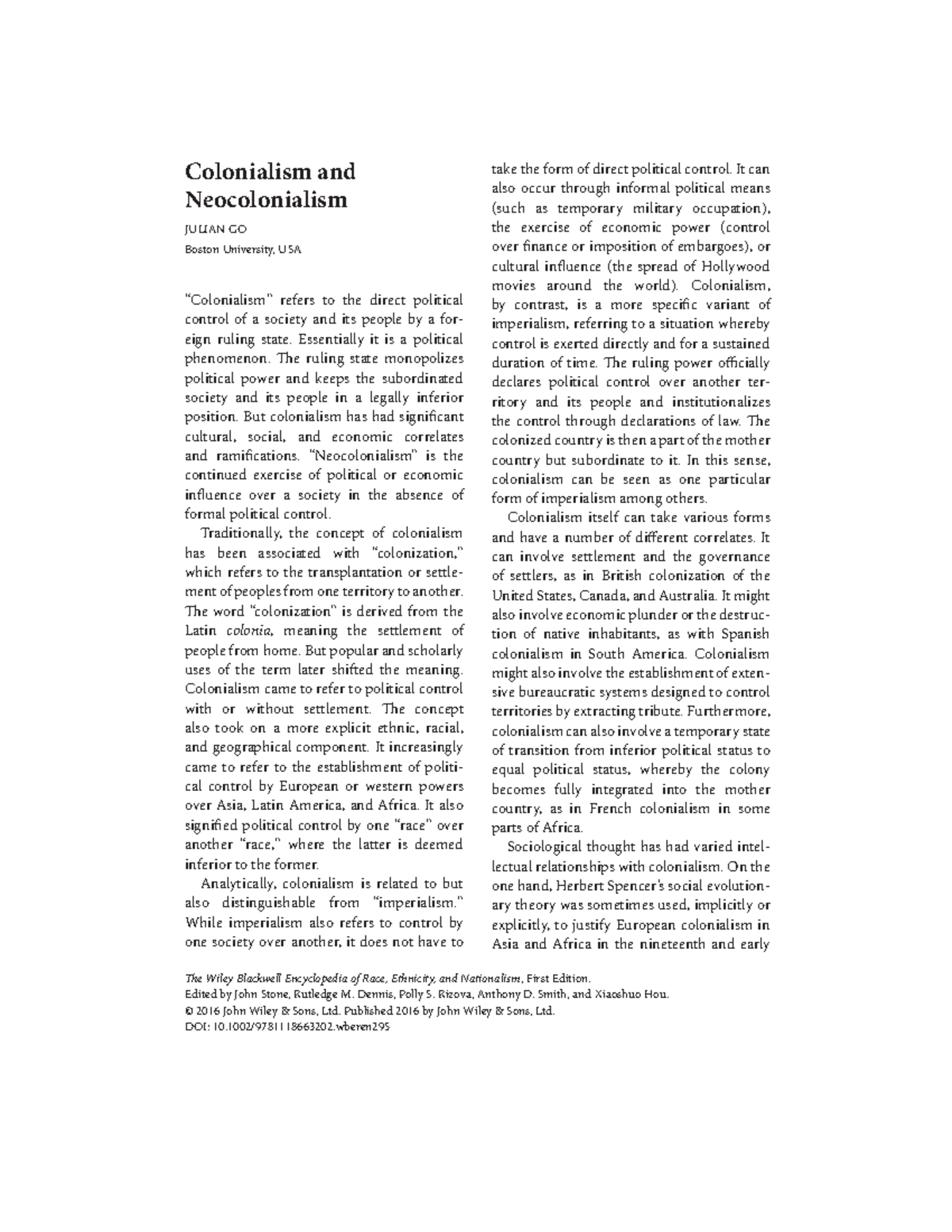 Julian Go- Colonialism and Neocolonialism - Colonialism and ...