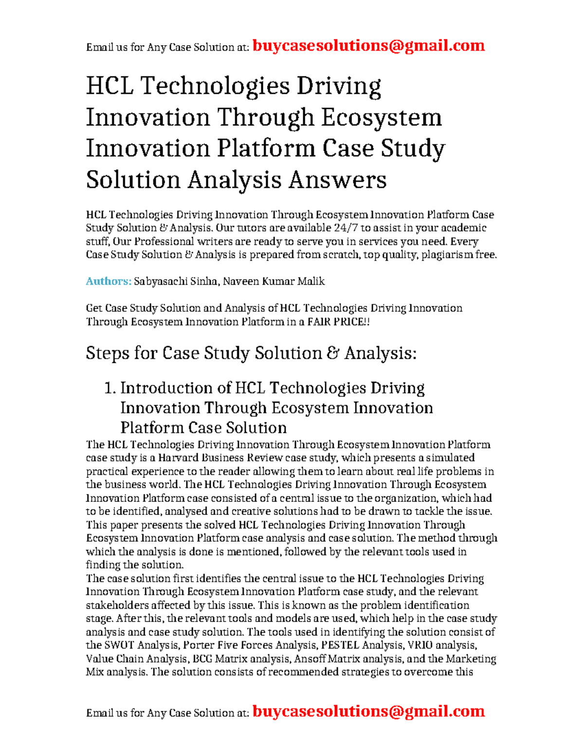 Case Solution HCL Technologies Driving Innovation Through Ecosystem ...