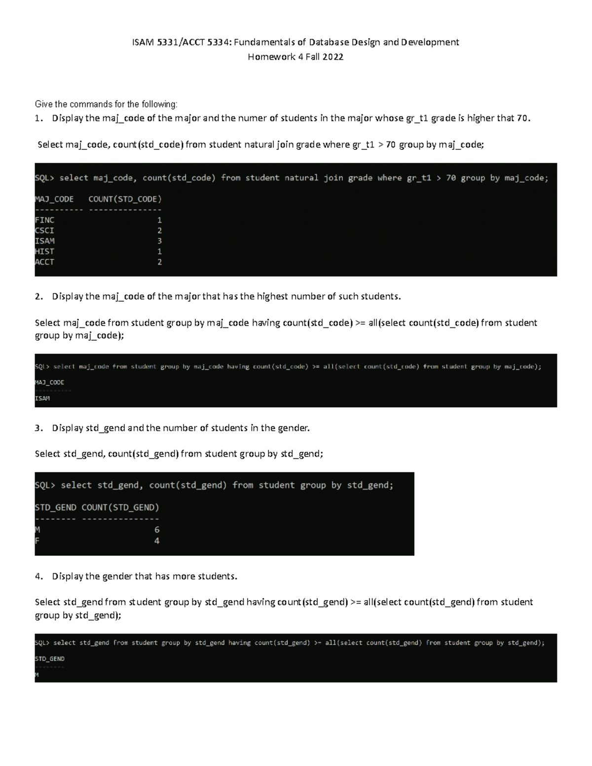 ISAM5331 5333 c - SQL practice questions - ISAM 5331/ACCT 5334: Fundamentals of Database Design ...