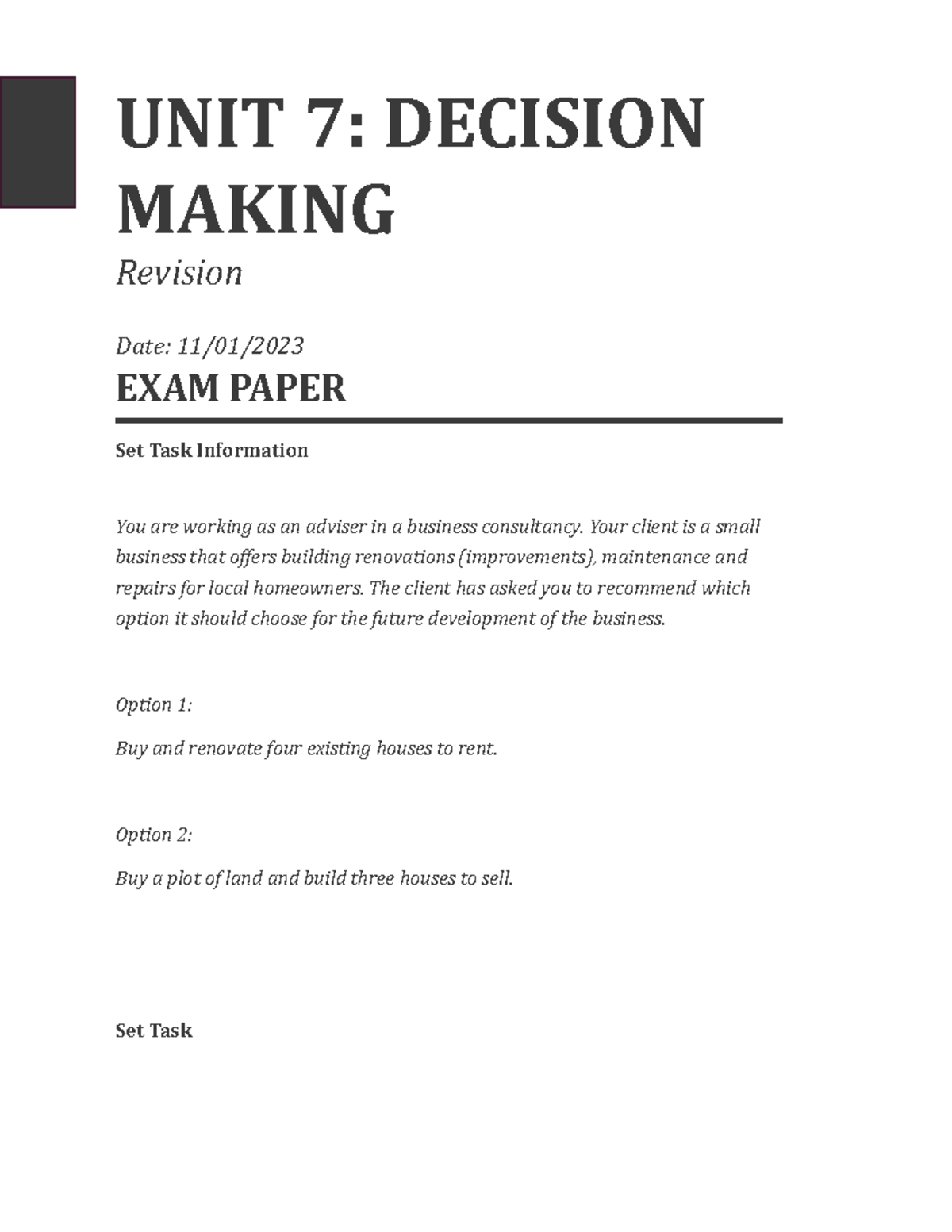 Revision - Exam Paper