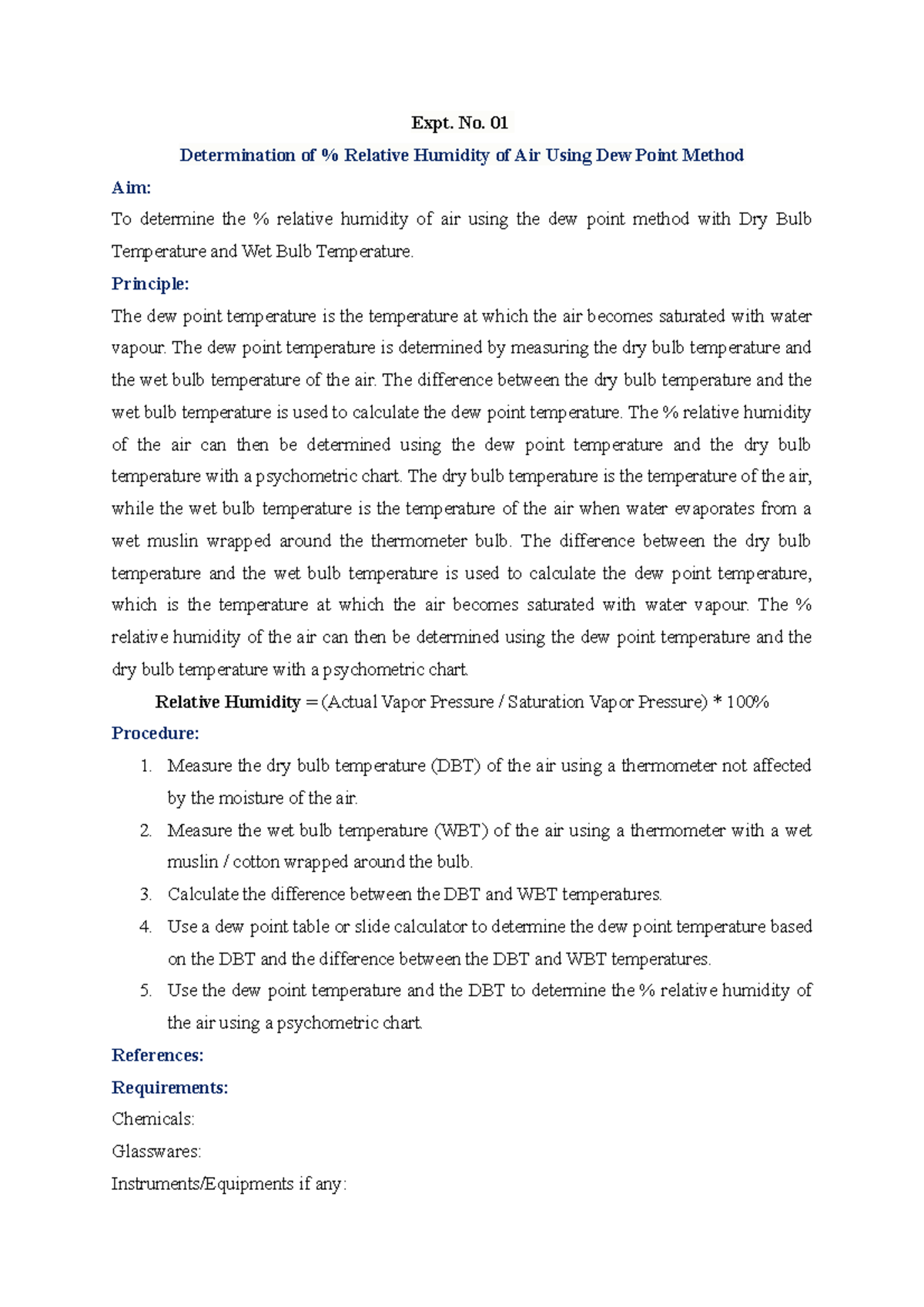 Determination of Relative Humidity of Air Using the Dew Point Method ...