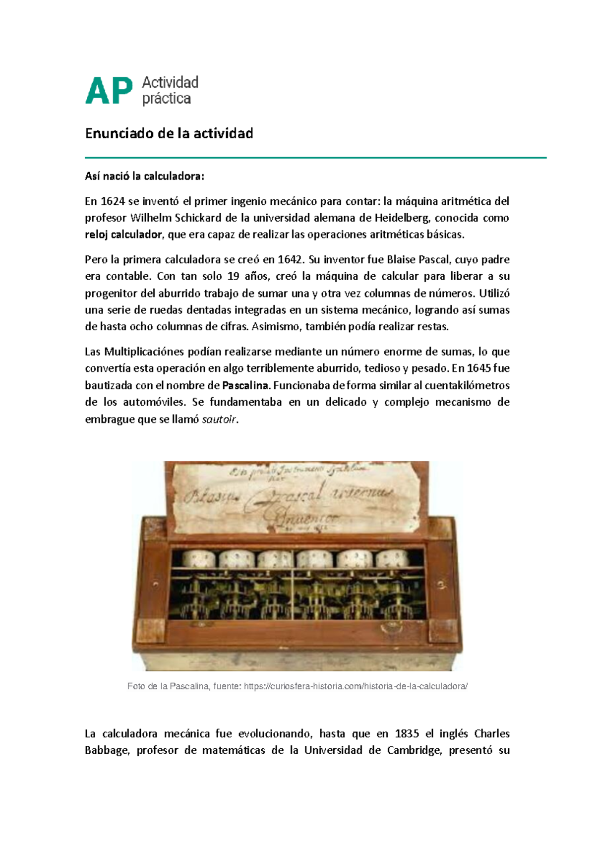 AP2 - Enunciado de la actividad - Enunciado de la actividad Así nació ...