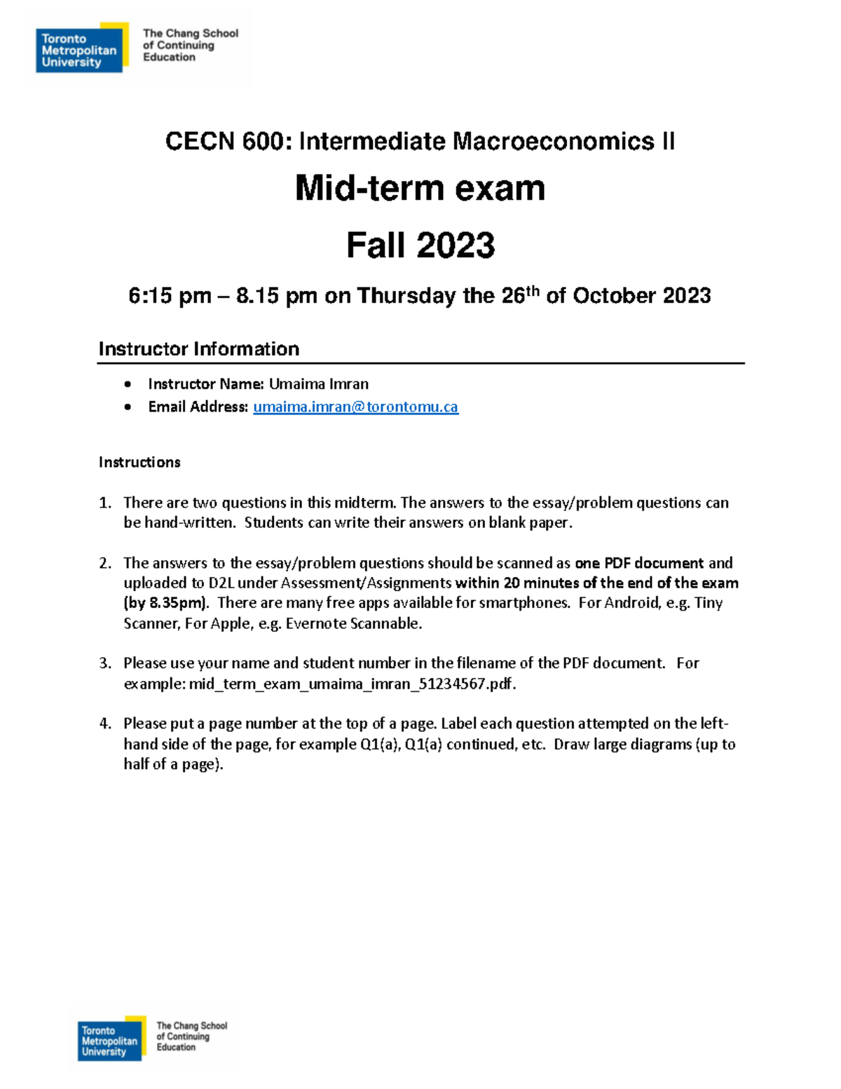 Midterm CECN 600Summer 2023 - CECN 600: Intermediate Macroeconomics II ...