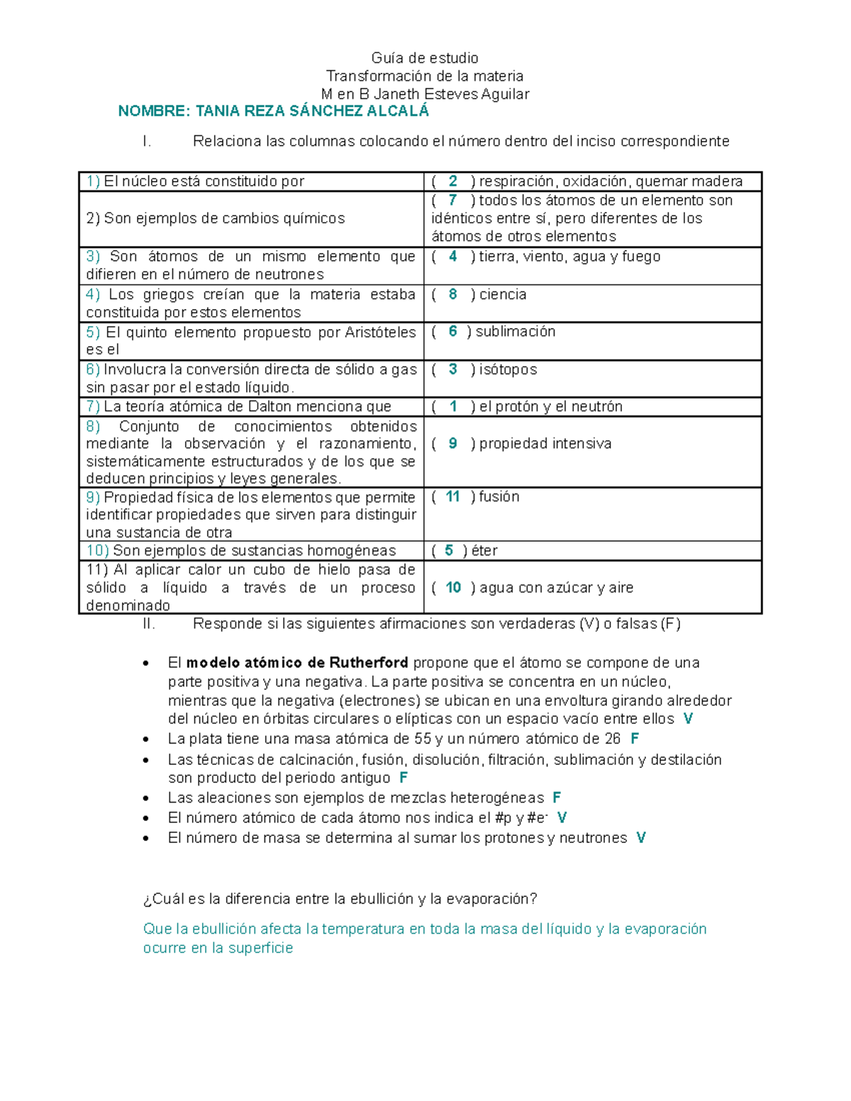 Guía de química - Guía de estudio Transformación de la materia M en B ...
