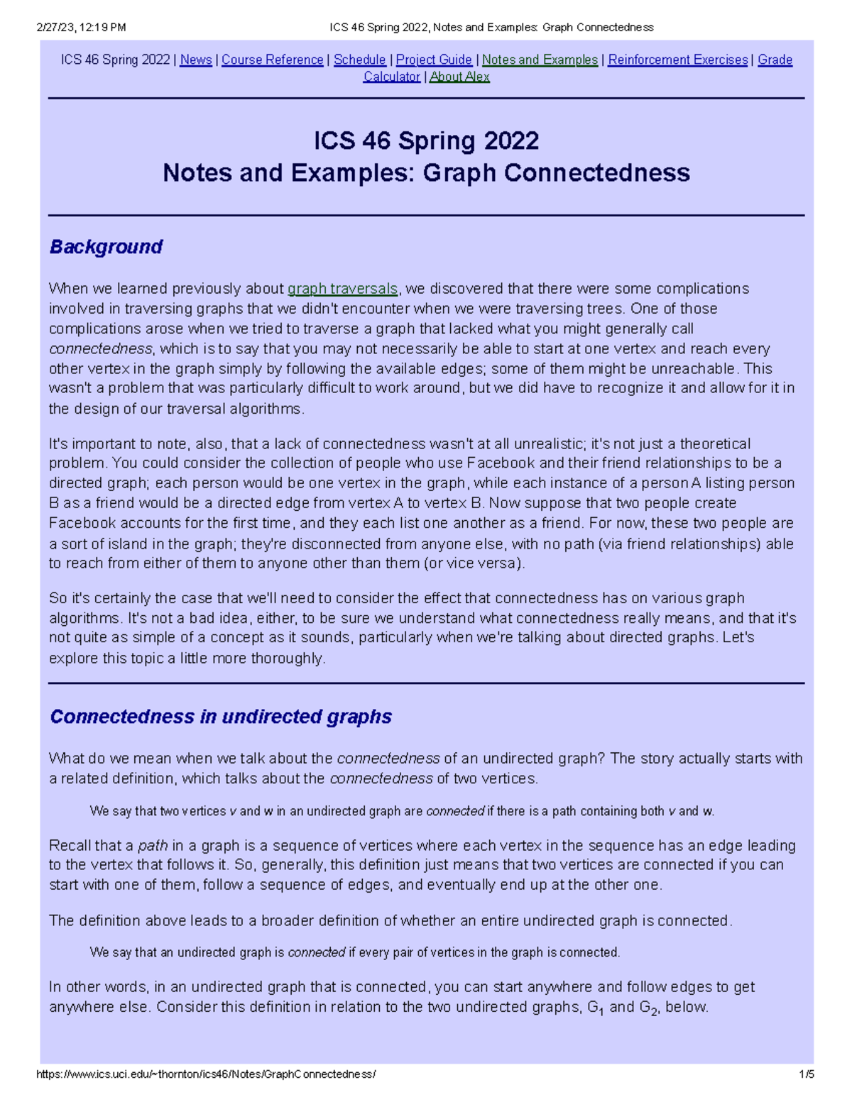 ICS 46 Spring 2022, Notes and Examples Graph Connectedness - ICS 46 ...