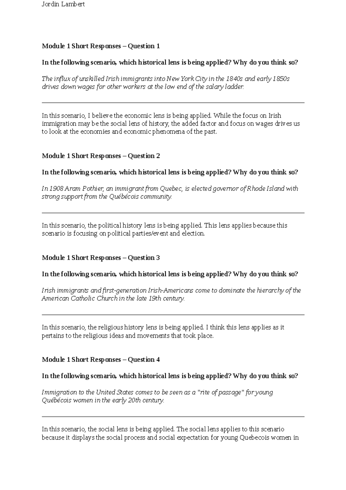 HIS 200 Module 1 Short Response - Jordin Lambert Module 1 Short ...