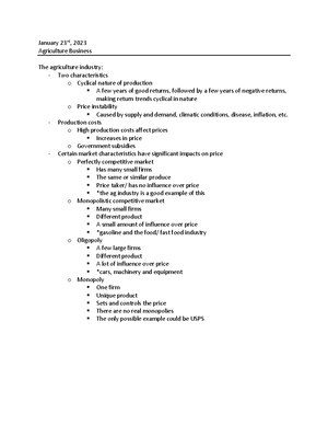 Intro to agribusiness 2-8 - Intro to ag business February 8th, 2023 Business structures and ...