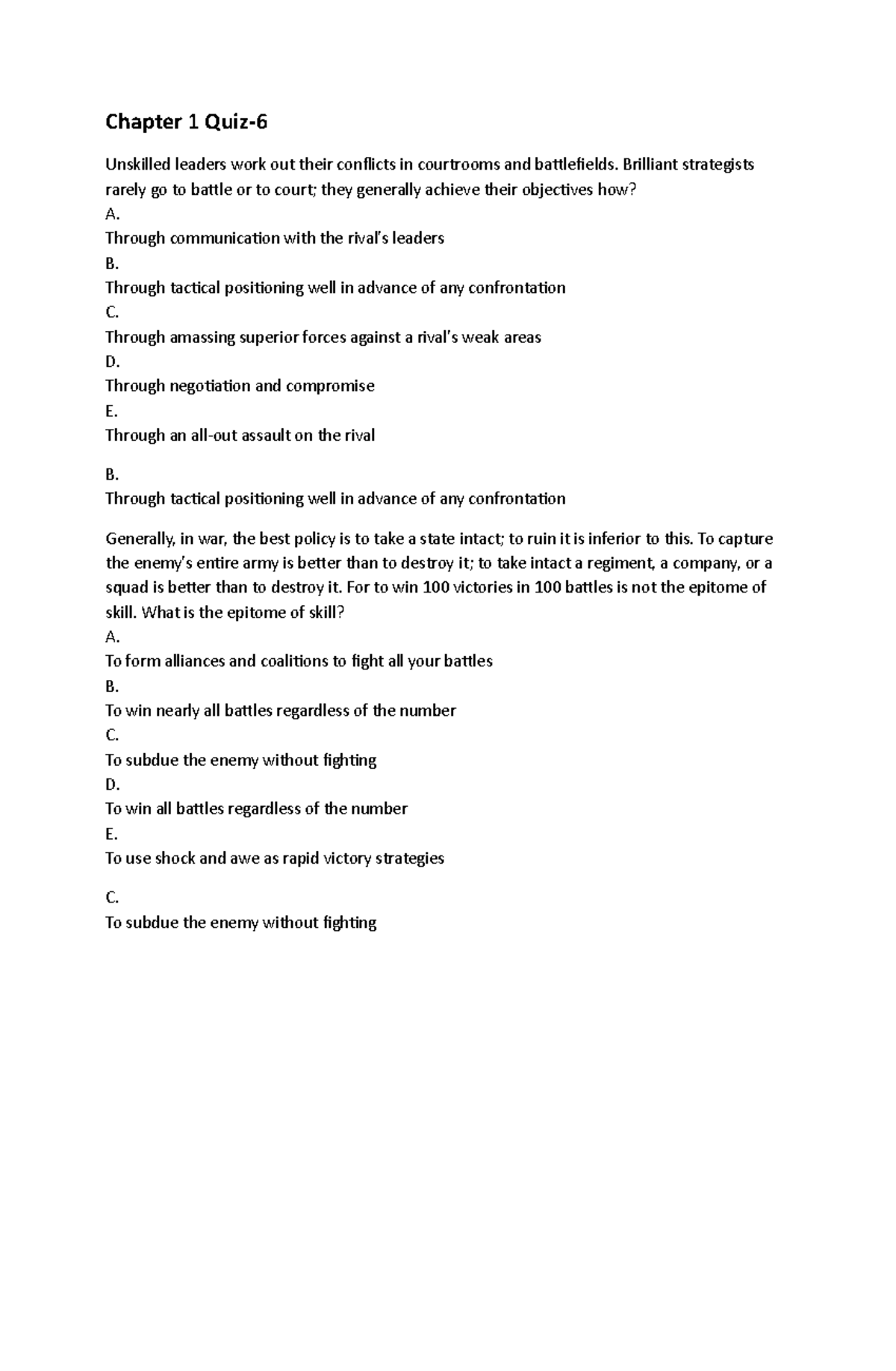 Chapter 1 Quiz-6 - Lecture notes 1-5 - Chapter 1 Quiz- Unskilled ...
