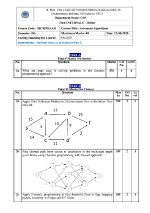 CIE 1 SET A - CIE Paper - B. M. COLLEGE OF ENGINEERING, BANGALORE ...