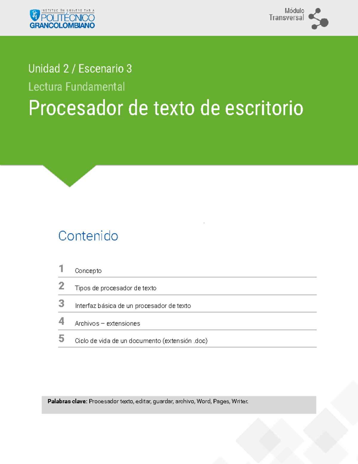 Lectu Esc 3 - Procesador de texto de escritorio Unidad 2 / Escenario 3 Lectura F u n damental ...