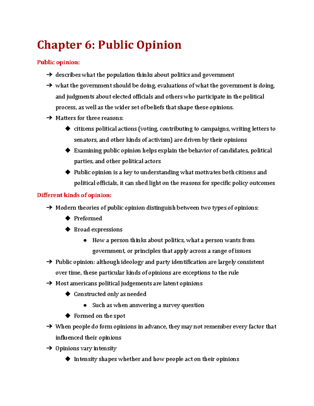PSC 101 Chapter 6 - Chapter 6: Public Opinion Public opinion: describes ...