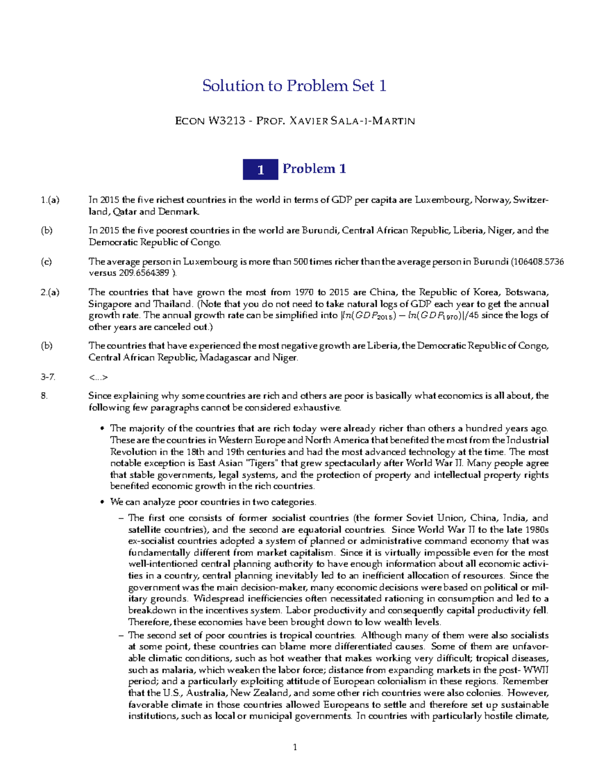 2016 Pset 1 Solutions Solution To Problem Set 1 Econw3213 Prof Xaviersala I Martin 1