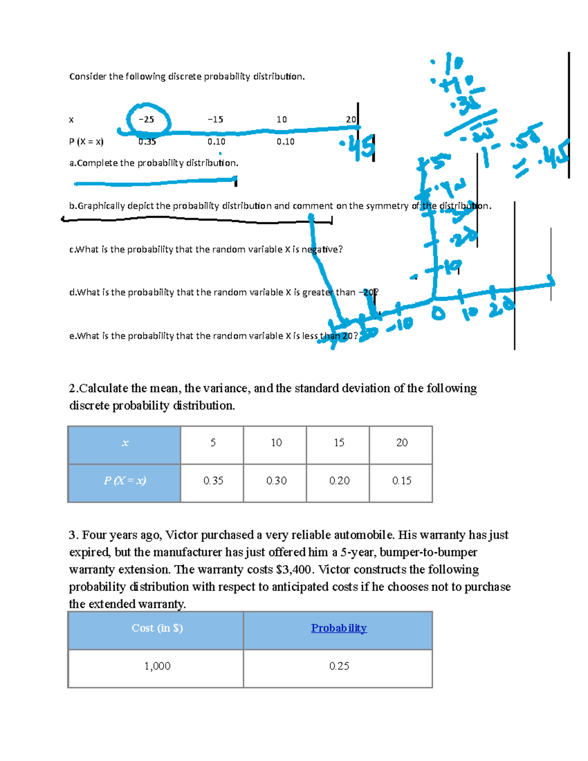 Discrete Probability Practice numericals - Consider the following ...