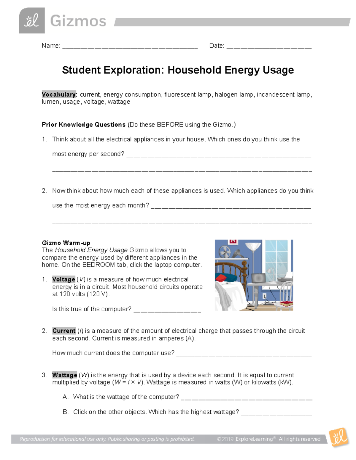 Household Energy SE - physics lab - Name ...