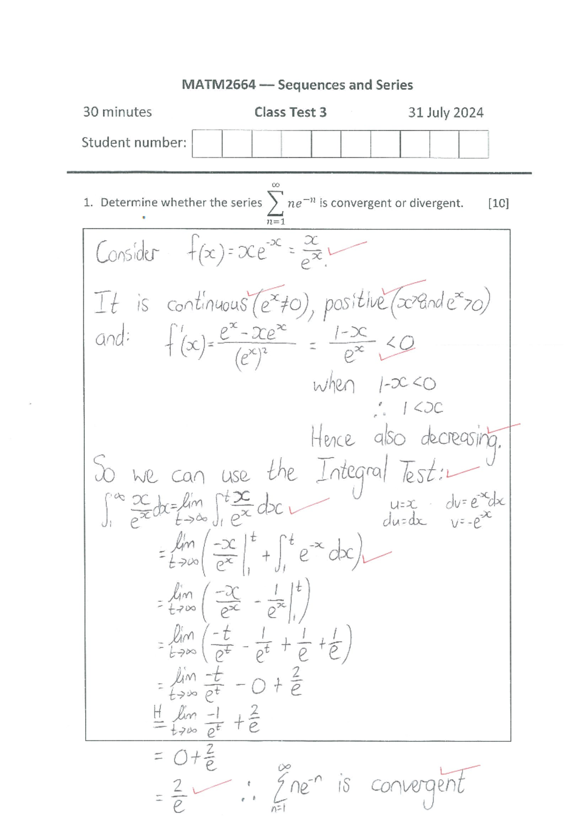Class Test 3 Memo(1) - Practice - MATM2664 Sequences and Series 30 ...