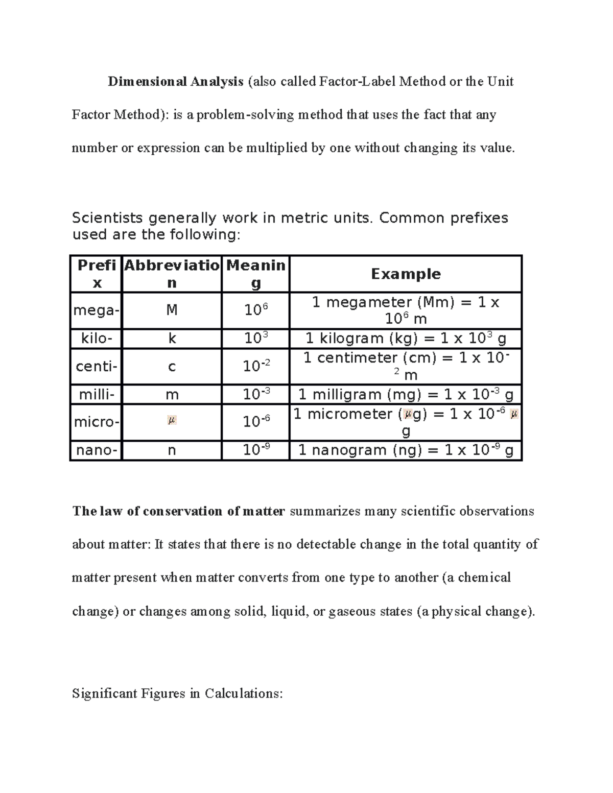 Notes - 1234 - Dimensional Analysis (also called Factor-Label Method or ...