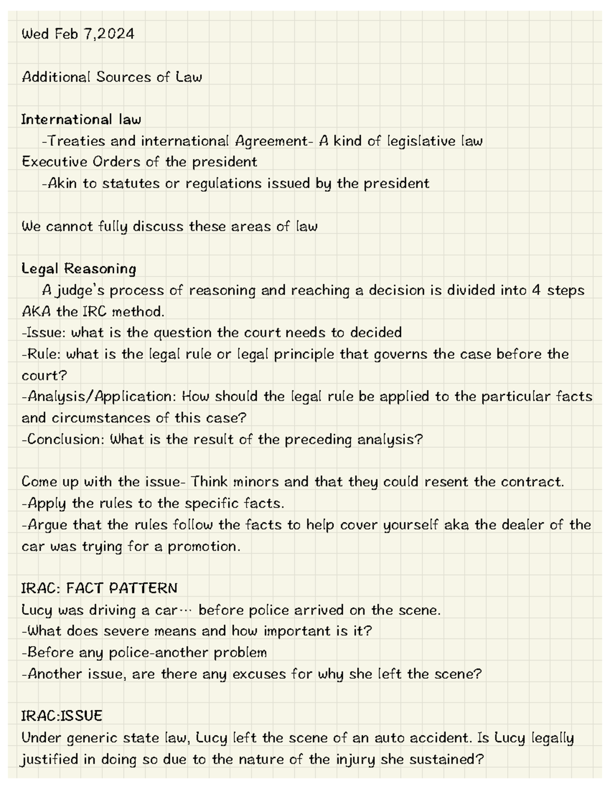 Law 13-18 - Notes - Wed Feb 7, Additional Sources of Law International ...