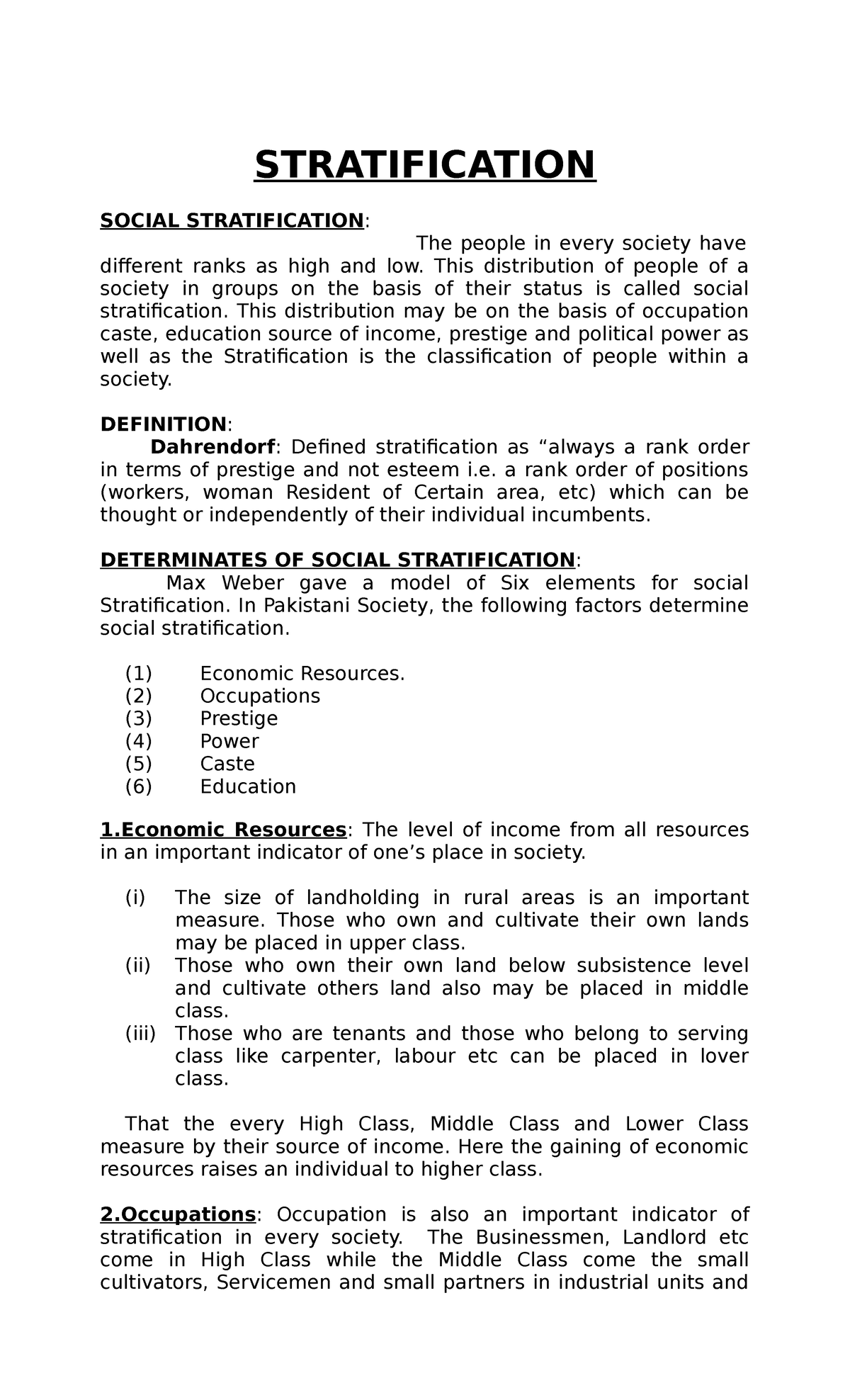 Overview of some topics of Sociology - STRATIFICATION ####### SOCIAL ...