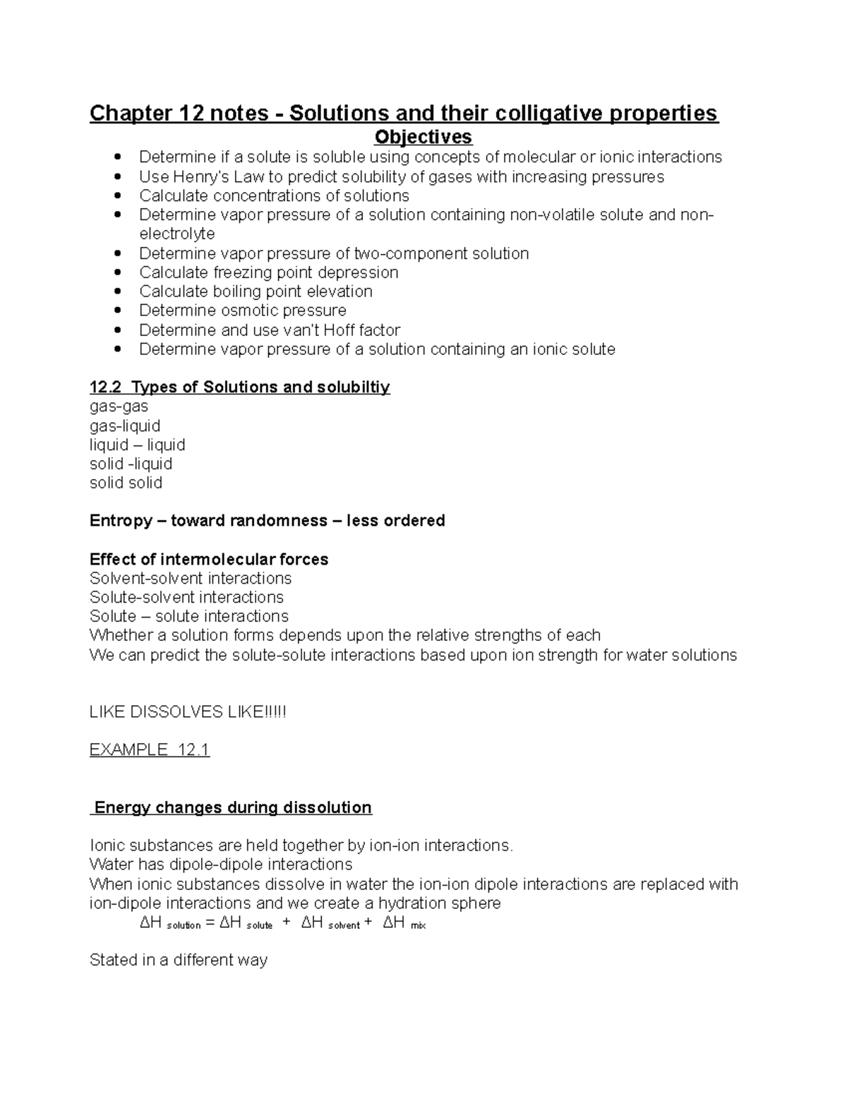 Chapter 12 notes - Chapter 12 notes - Solutions and their colligative ...